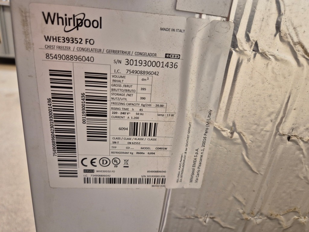 FRYSBOX WHIRLPOOL 390L | Auktion.se